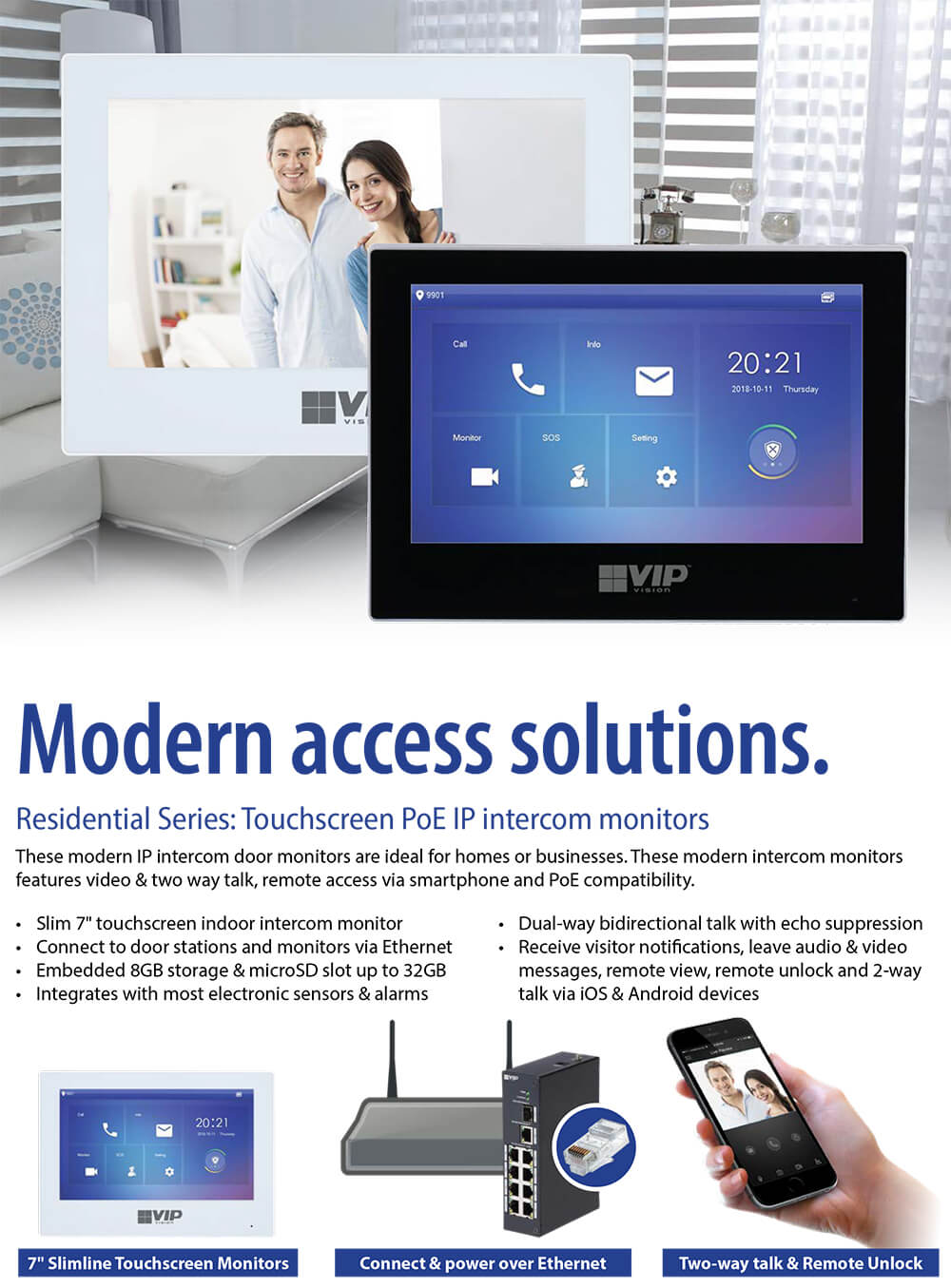 VIP Vision Residential Series Touchscreen IP Intercom Monitor Black ...