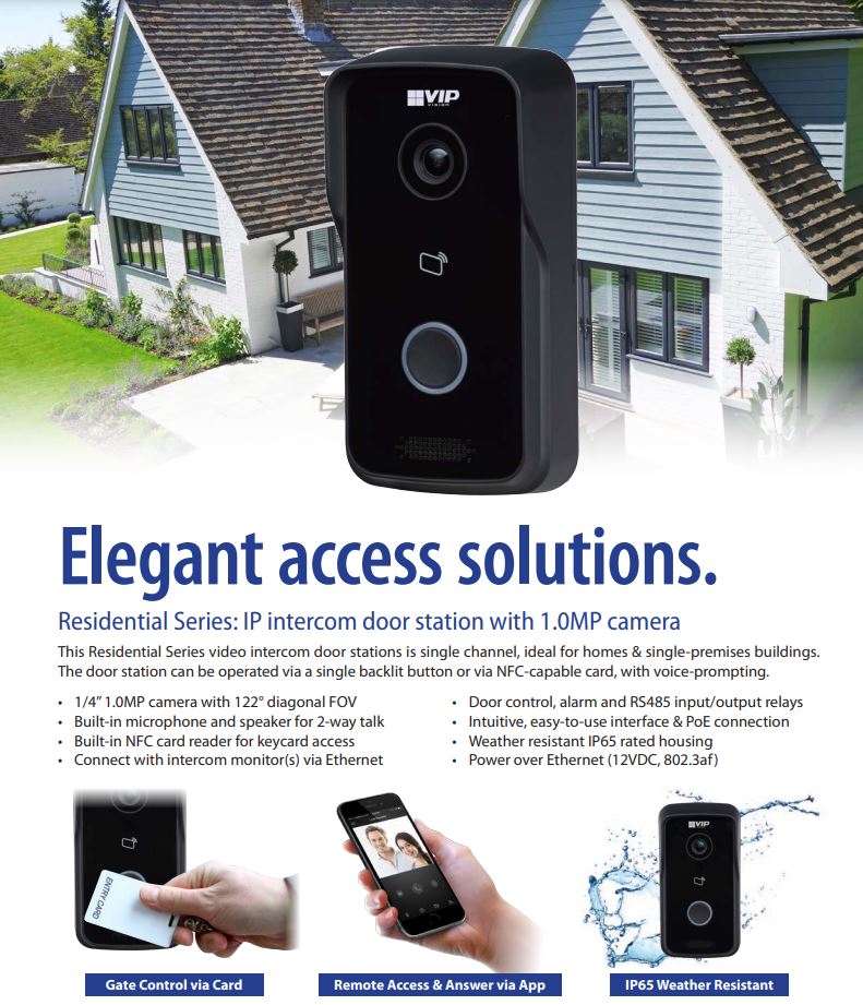 VIP Vision IP 1MP Residential PoE Video Intercom Black Door Station ...