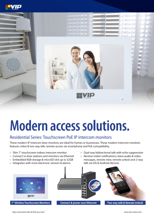 VIP Vision Residential Series Touchscreen IP Intercom Monitor (White ...