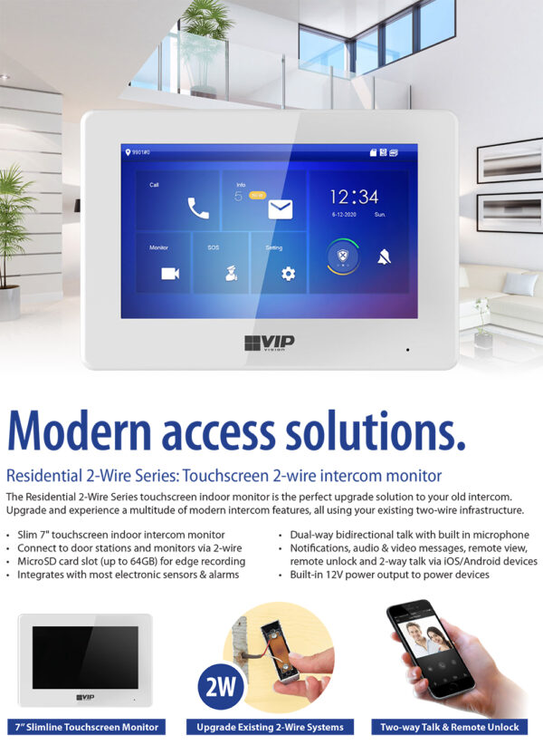 VIP Vision Touchscreen 2-Wire Residential Series IP Intercom Monitor ...