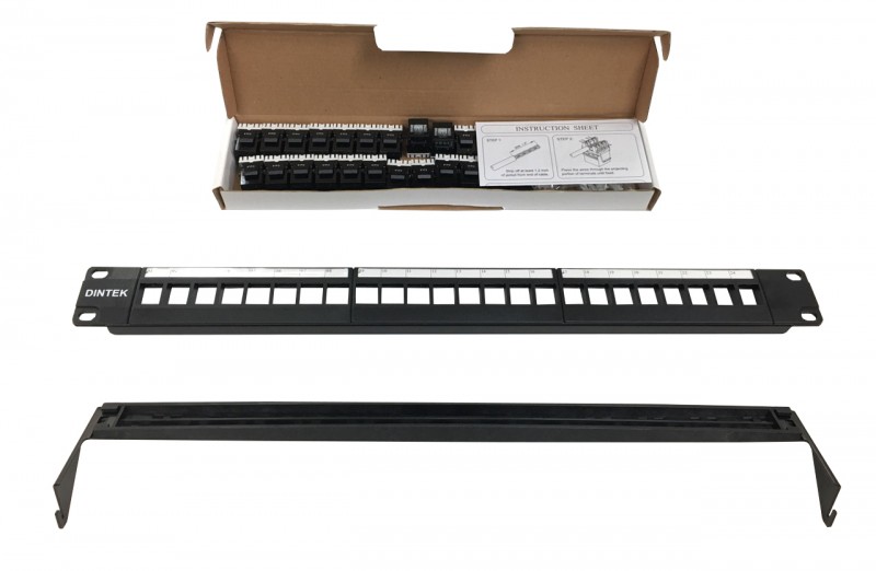 Dintek 1U 24P Unloaded Patch Panel includes 24 x Cat.6 F-Jack Black ...